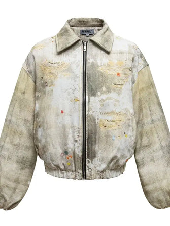 Mens Distressed Cotton Zip Up Bomber Jacket Outerwear| Apricot / M ...